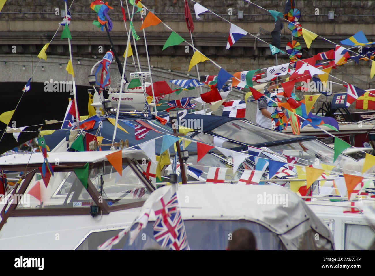 cruiser large speedboat bunting flags decorating river medway maidstone ...
