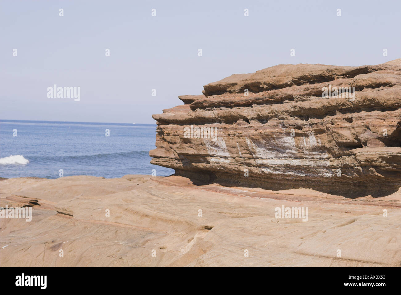 rock and sand formations on beach in Southern California Stock Photo ...