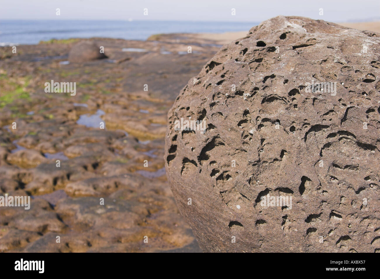 rock and sand formations on beach in Southern California Stock Photo ...