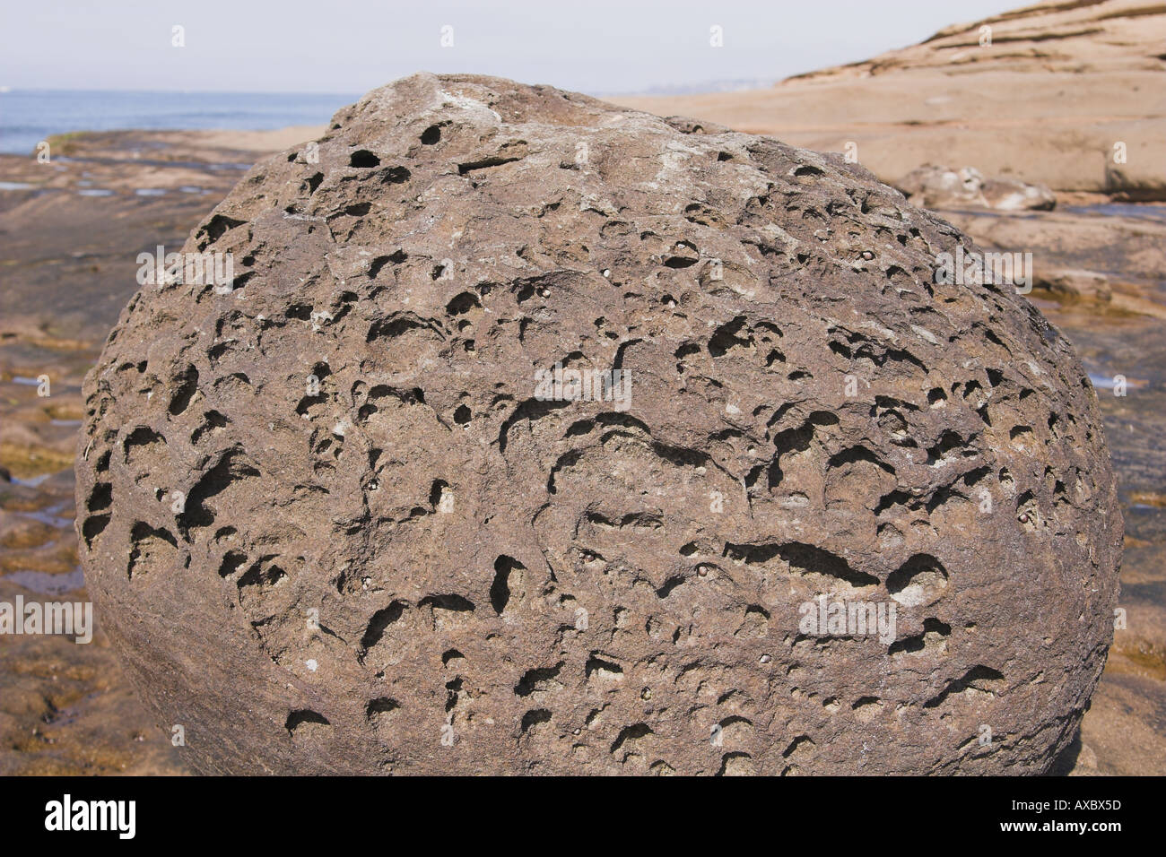 rock and sand formations on beach in Southern California Stock Photo ...