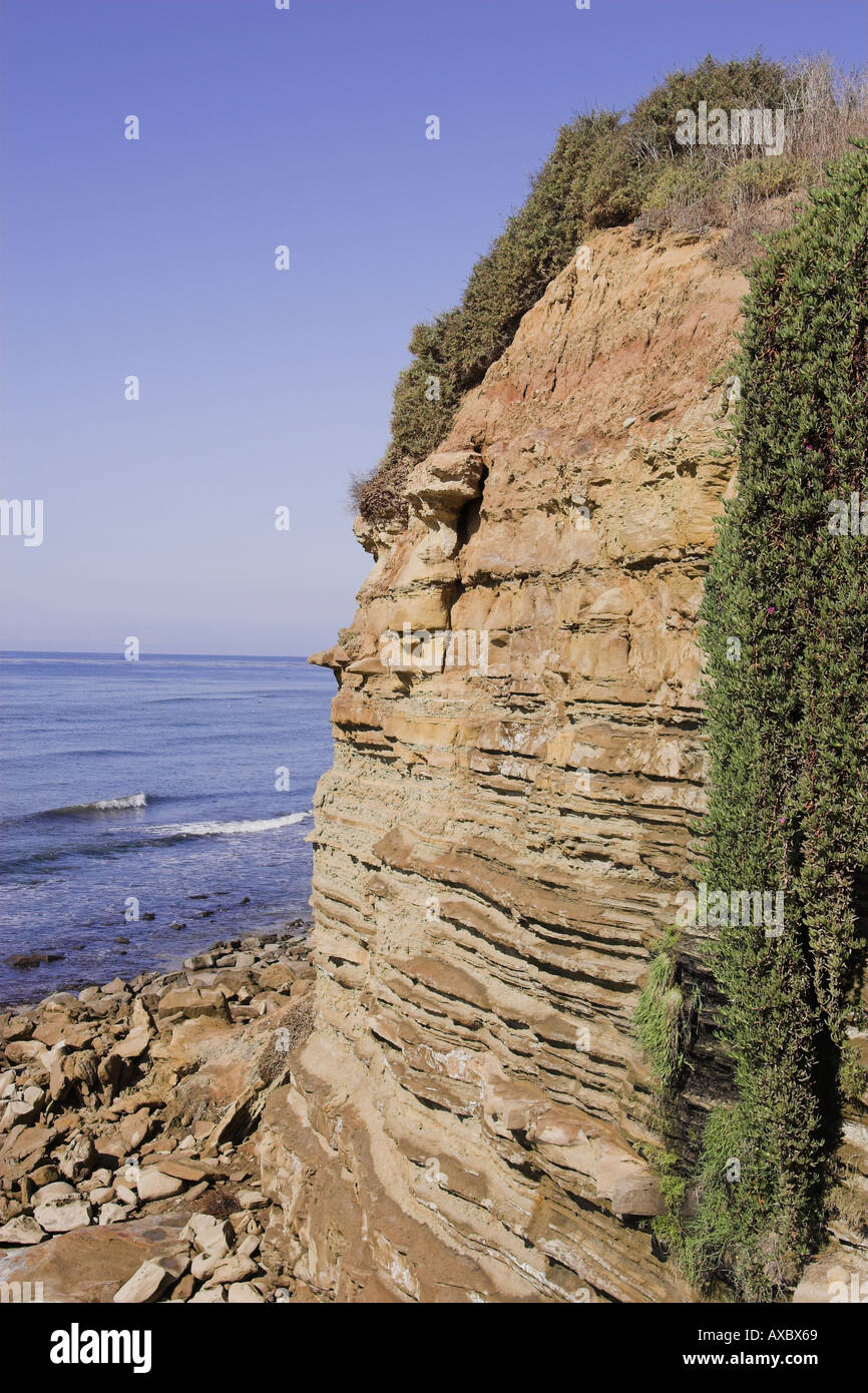 rock and sand formations on beach in Southern California Stock Photo ...