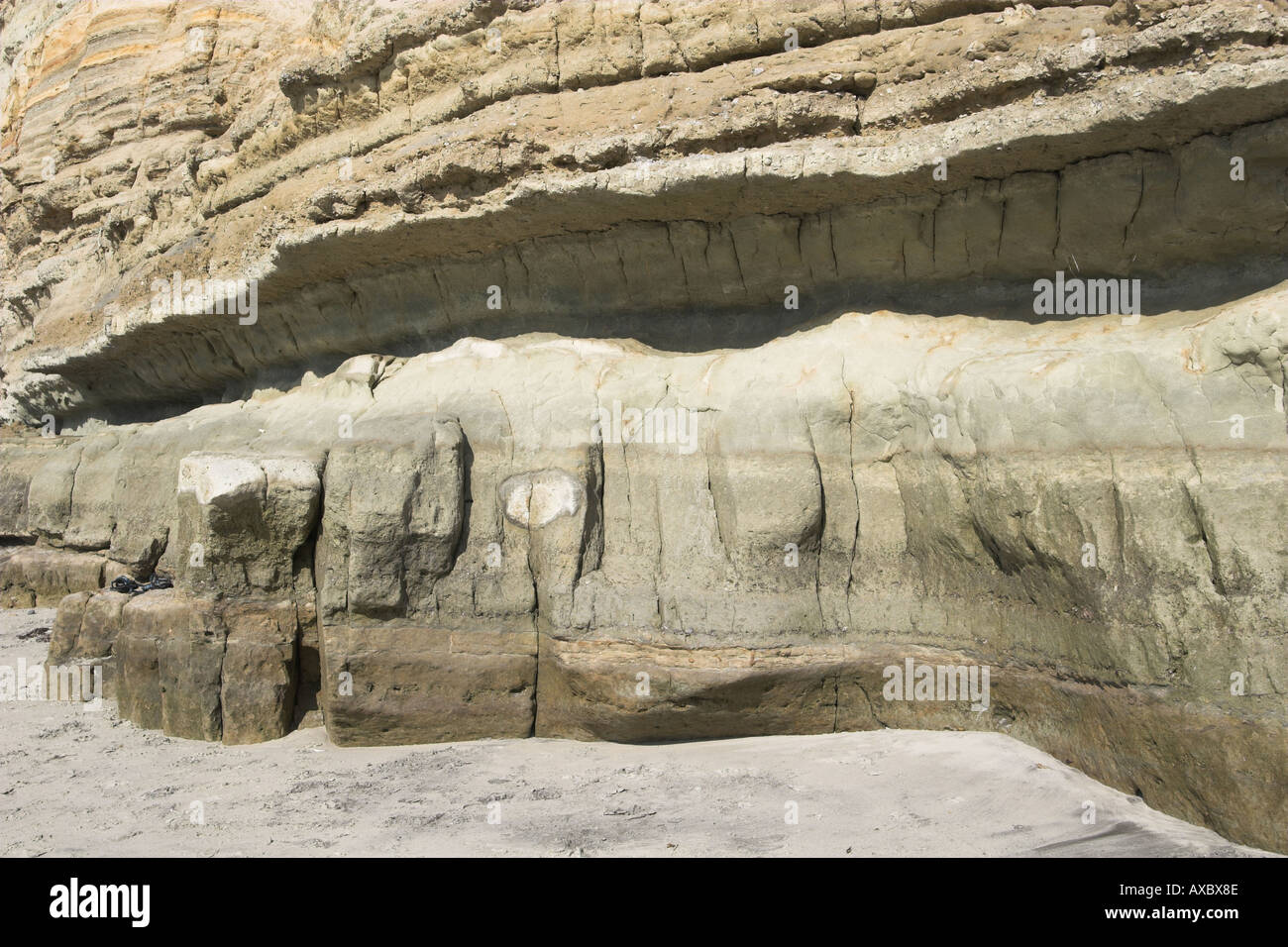 Horizontal image of striated rock formation from beach Stock Photo - Alamy