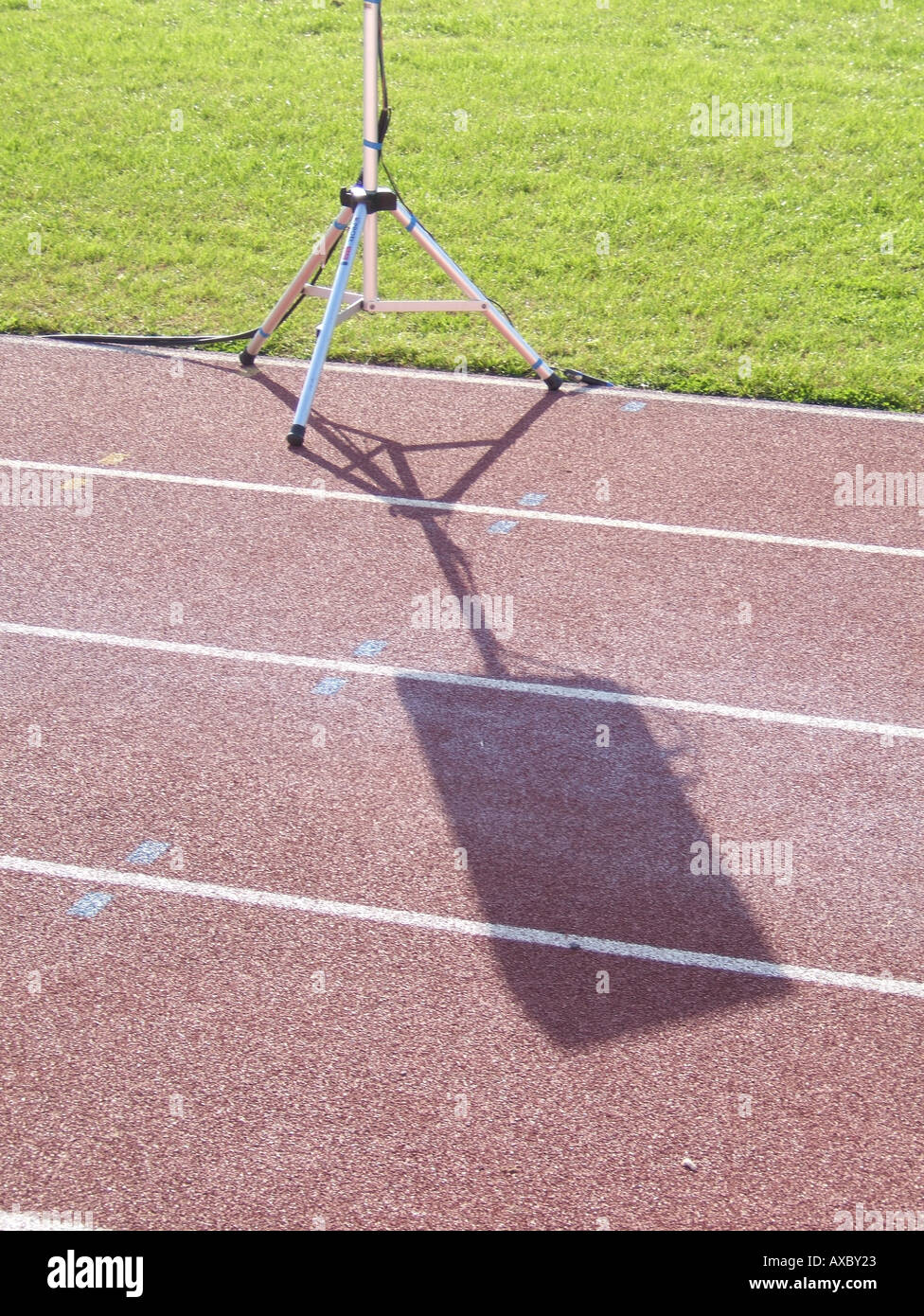 loudspeaker audio system on athletics race track Stock Photo - Alamy