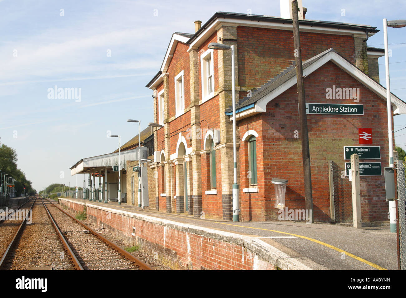railway station platform door canopy rail track appledore kent england ...