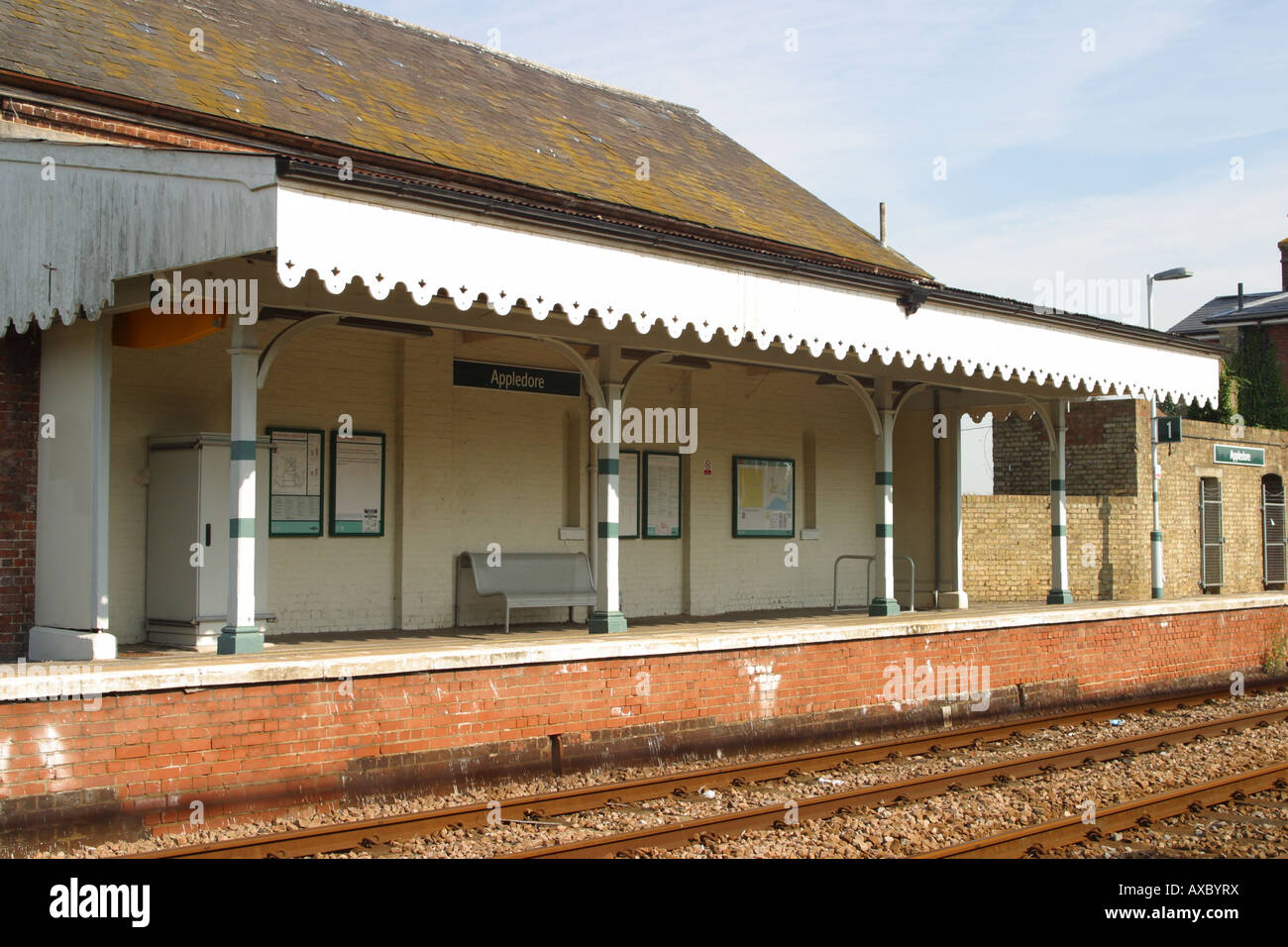 railway station platform door canopy rail track appledore kent england ...