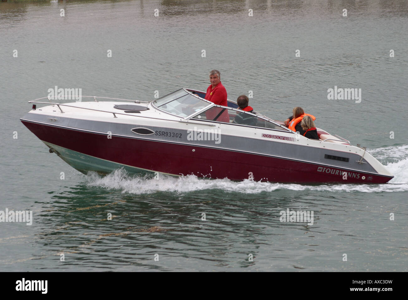 traditional large speed boat fast wake slipstream river rother rye east ...