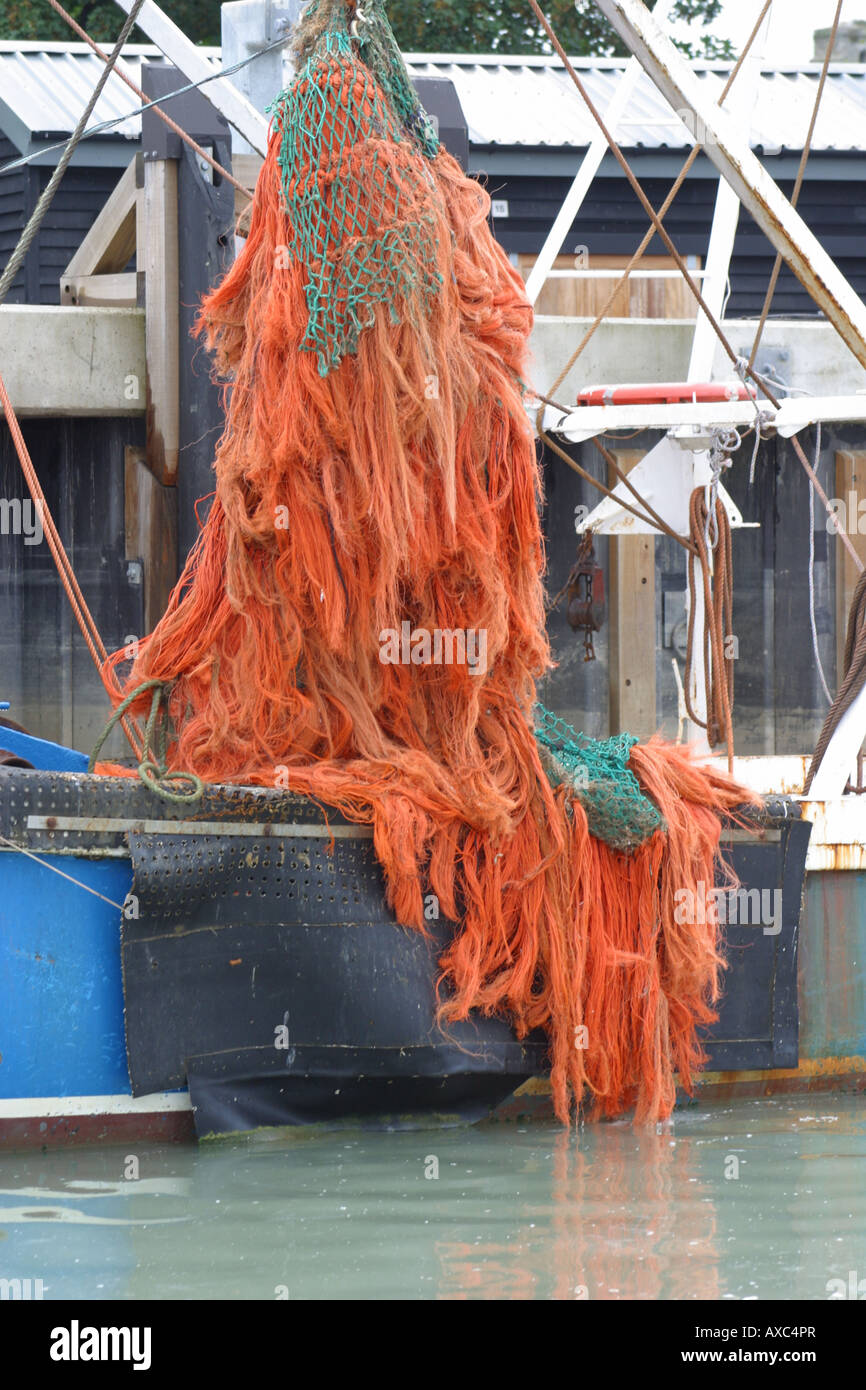 resting hang hanging draining orange fishing nets river rother rye east ...