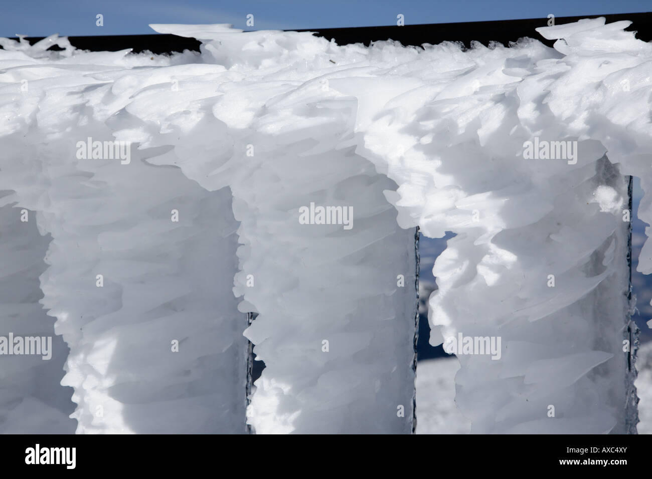 Rime ice on the summit of Mount Washington during the winter months ...