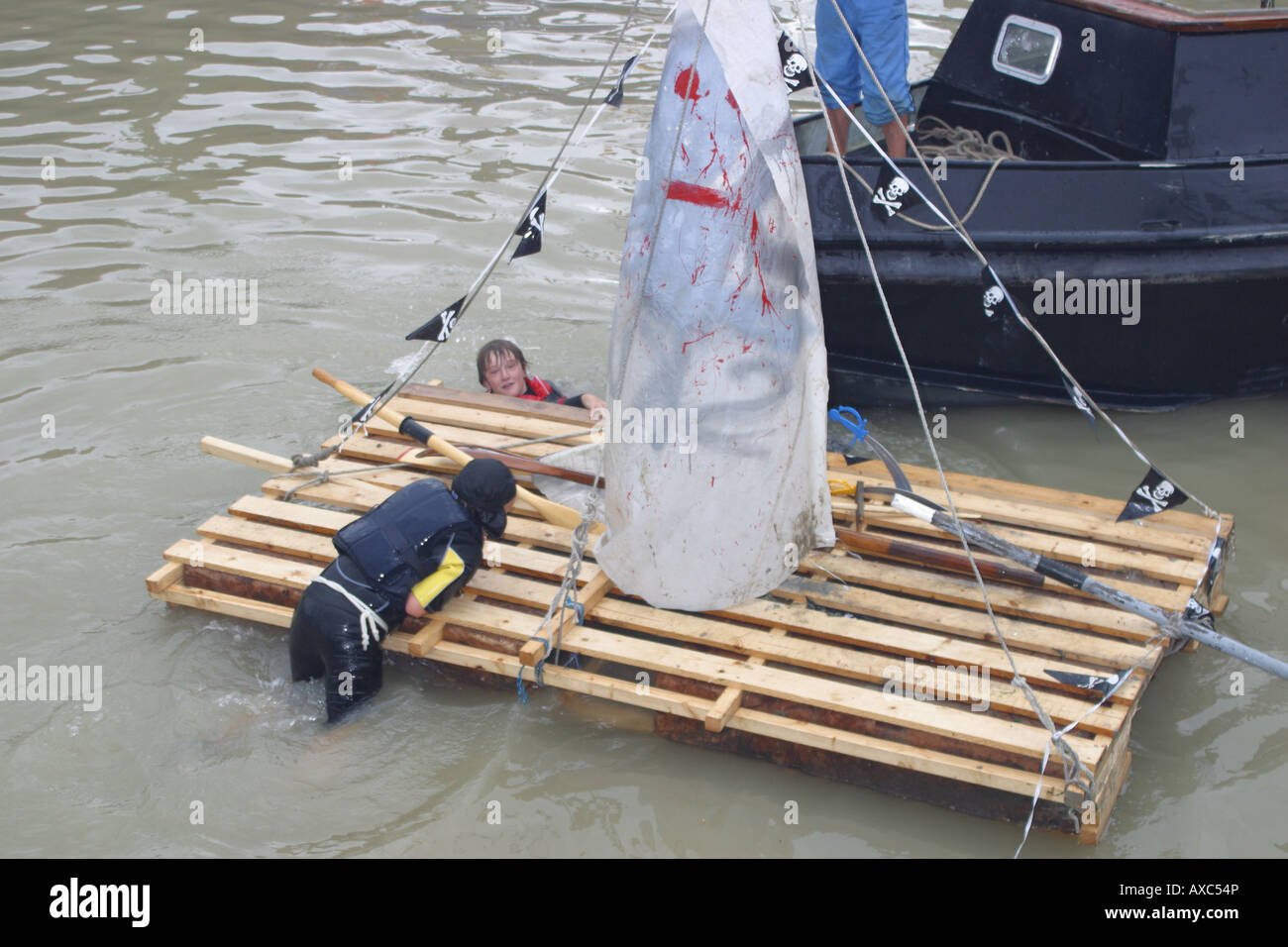 raft race lashed sail wooden wood river abandoned river rother rye east ...