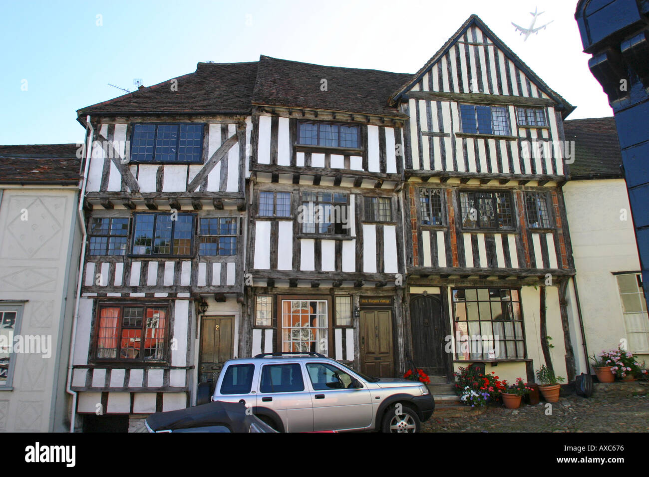 Ancient timber framed house next to the Guildhall Thaxted Essex Stock ...
