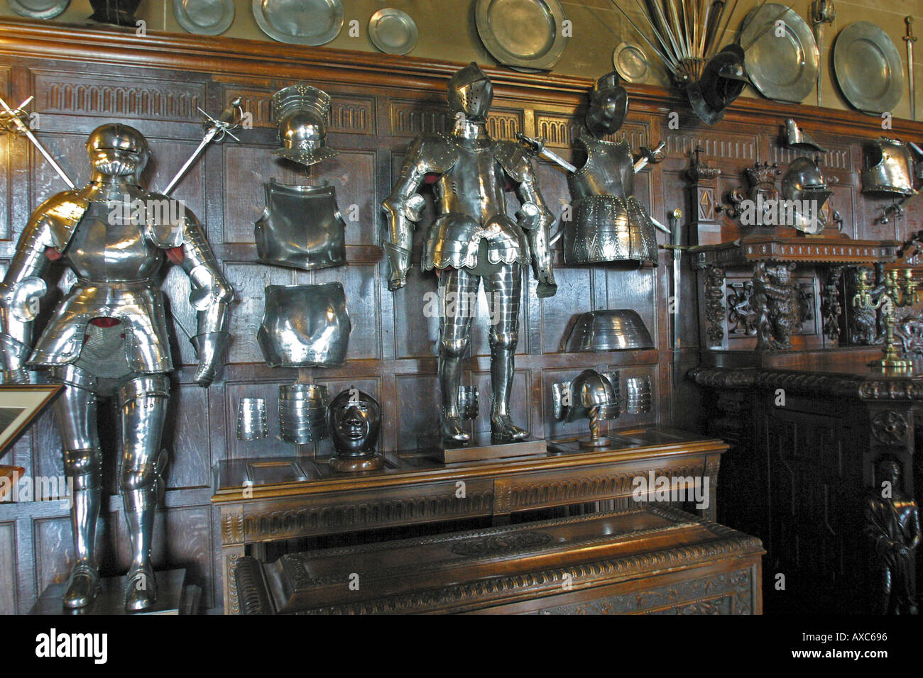 Armor displays at Warwick Castle Warwickshire GB UK Stock Photo - Alamy