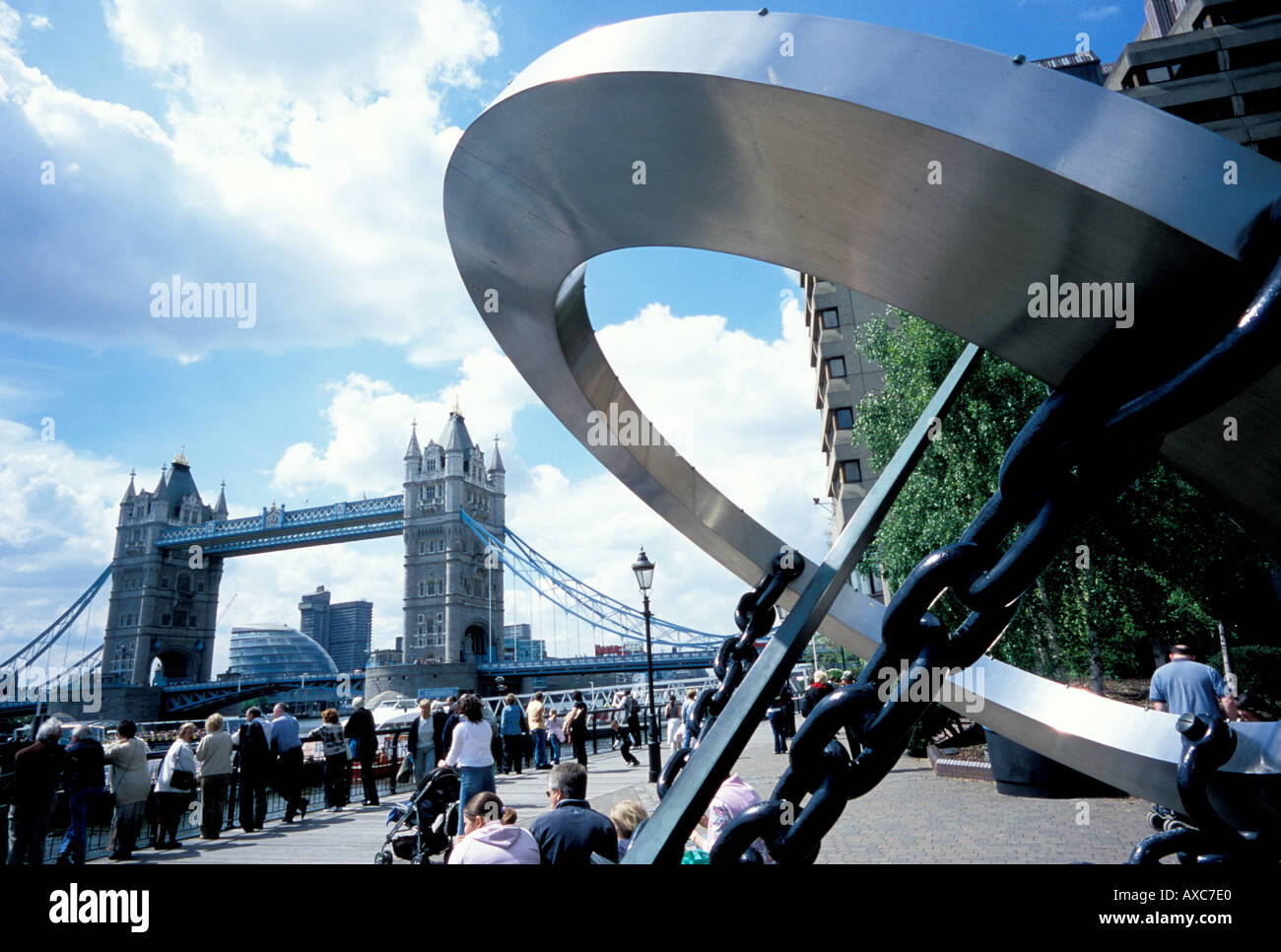 Tower Bridge from near St Catherine s Dock Wharf with sundial Stock ...