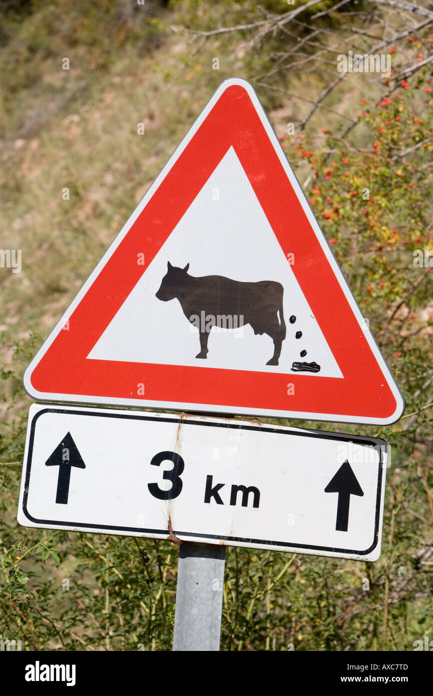 Cow mess sign with picture of cow defecating Gran Sasso Parco Nazionale ...