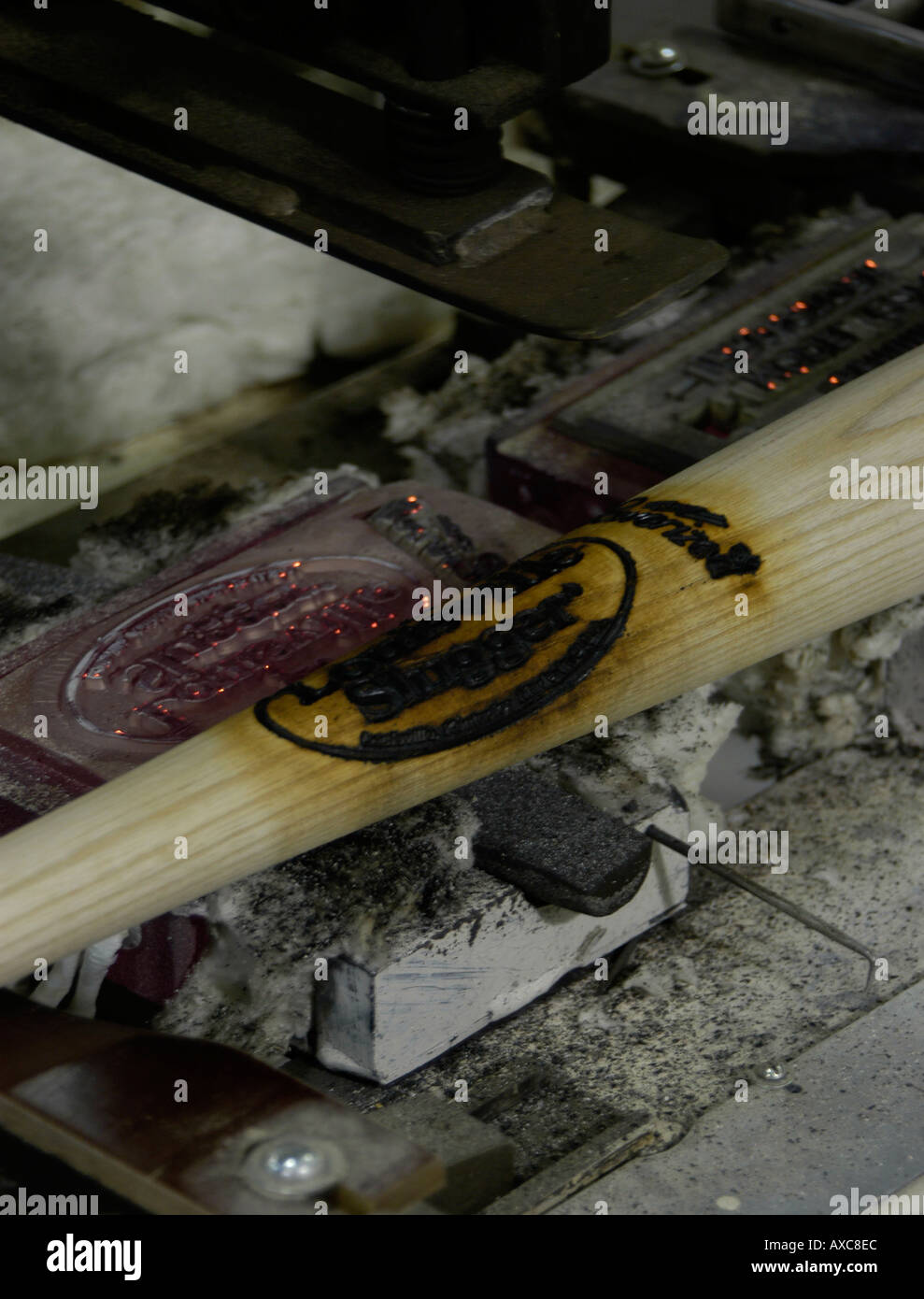 Freshly burned logo in Louisville Slugger baseball bat Stock Photo - Alamy