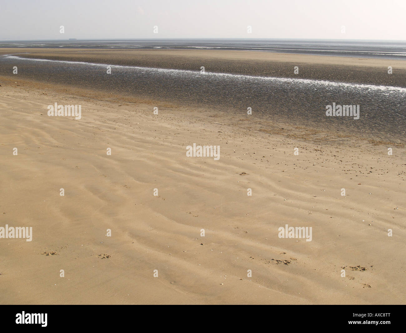 sand sandy shoreline wet channel receding tide beach st mary's bay kent ...