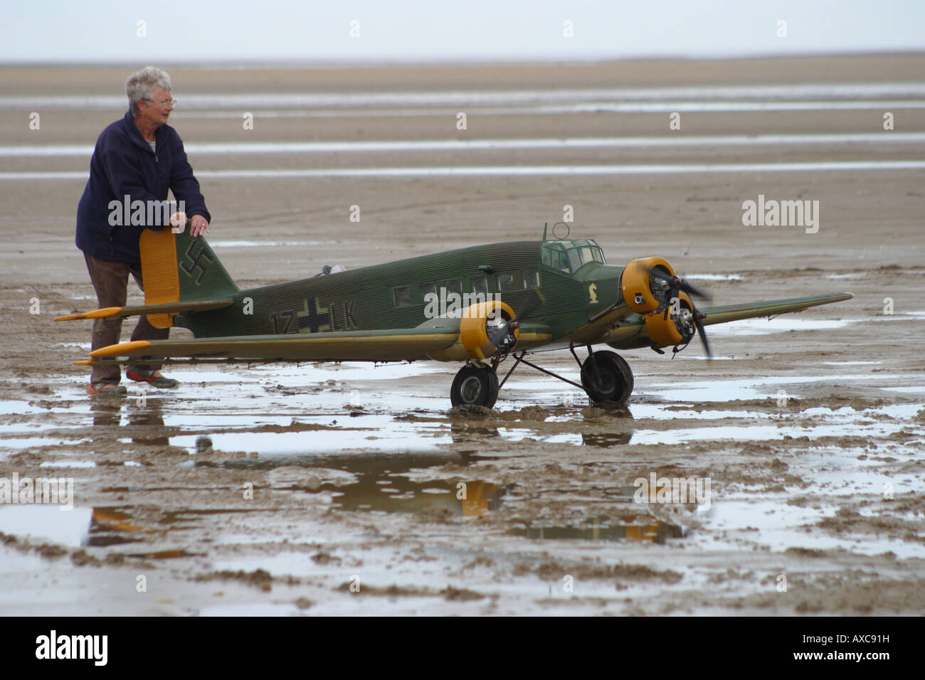 prop engine flyer model monoplane plane beach wet southport air show ...