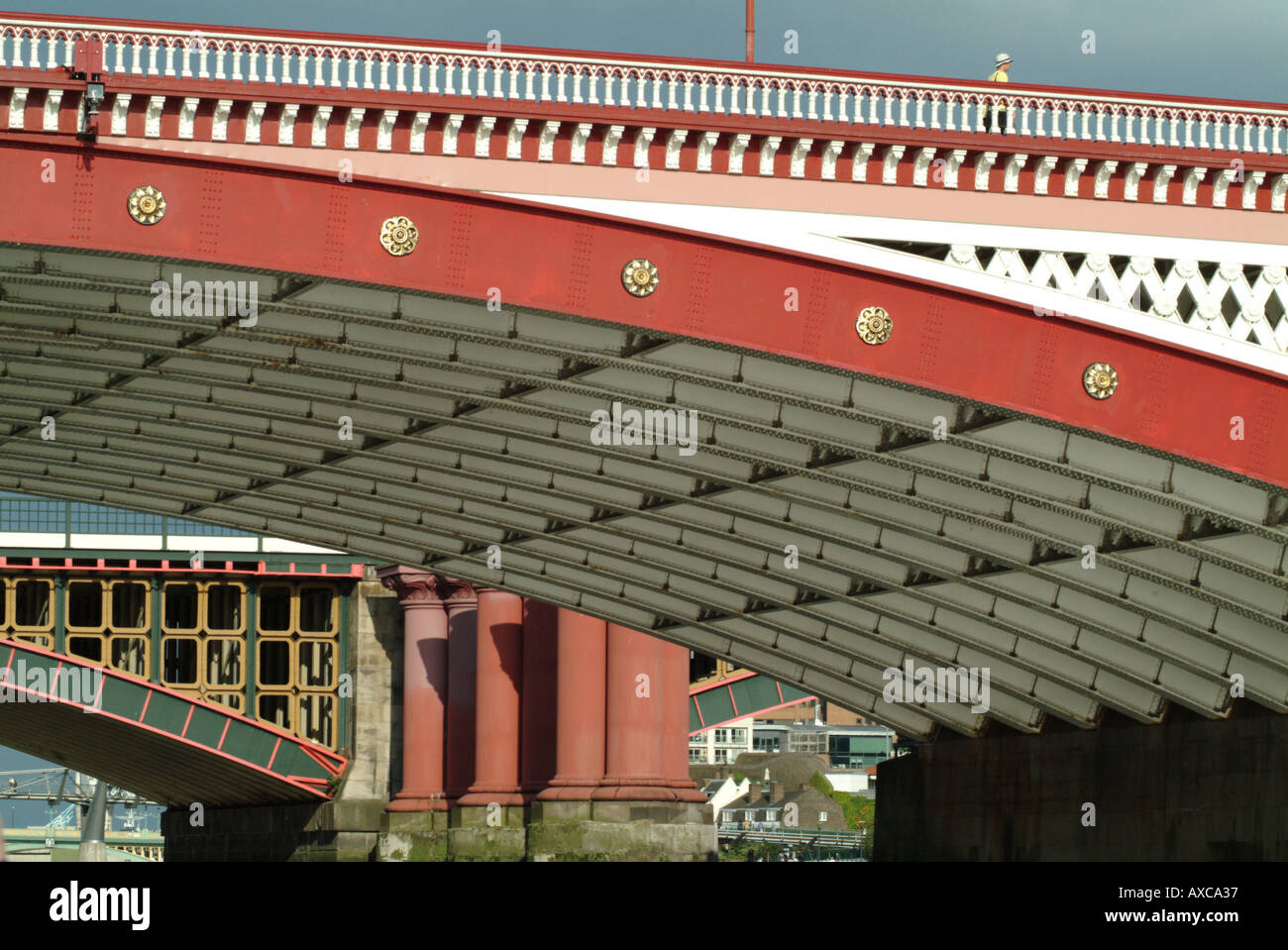 London river thames Bridges with red arch Stock Photo - Alamy