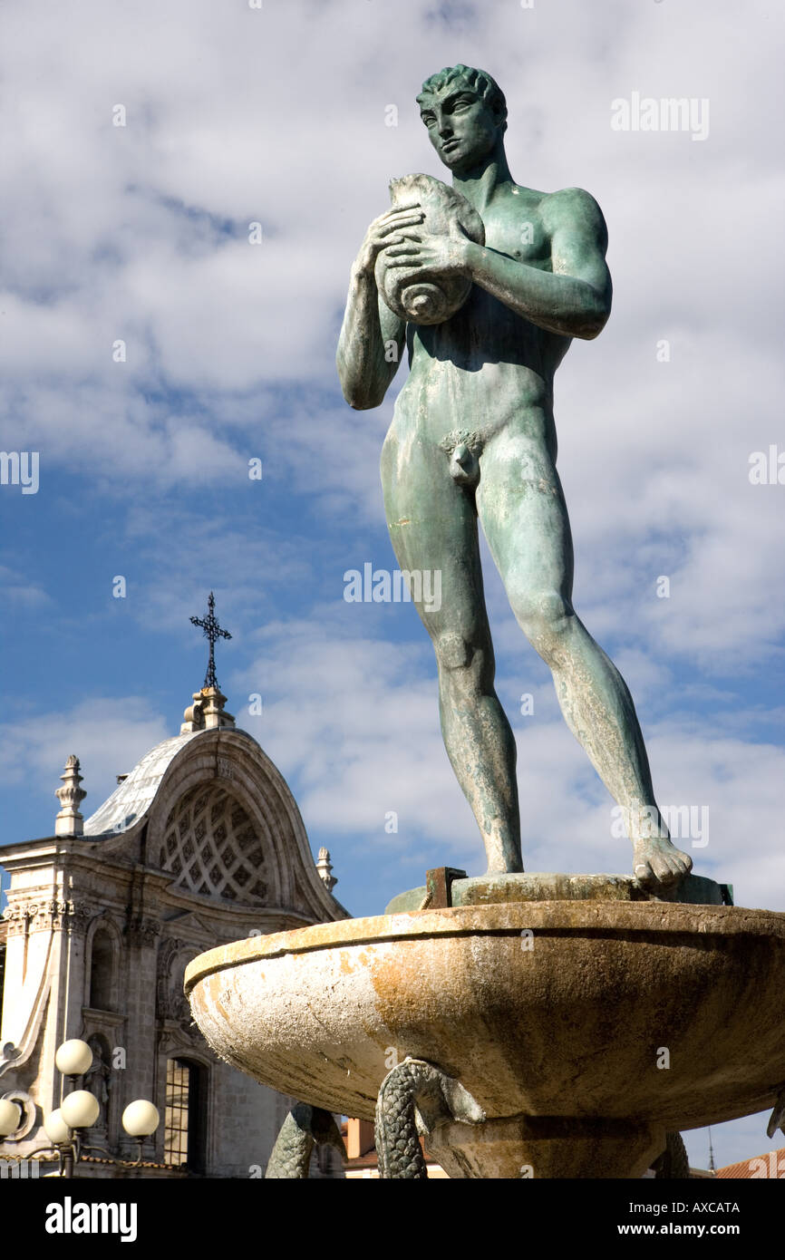 Statue of a young man in Piazza Duomo L Aquila Abruzzo Italy Stock ...