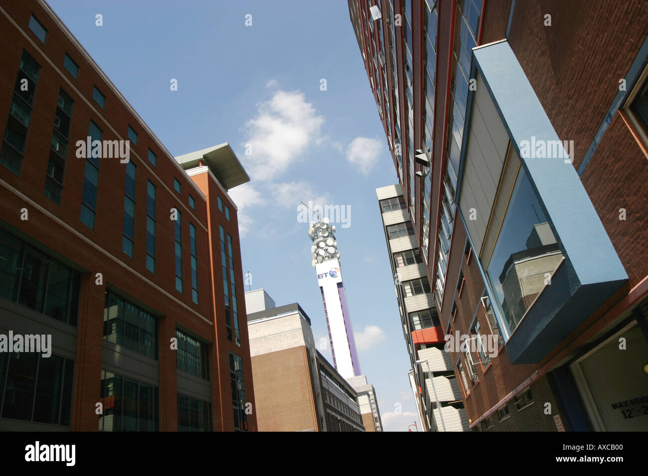 The BT British Telecom Tower Birmingham viewed down a narrow street of ...