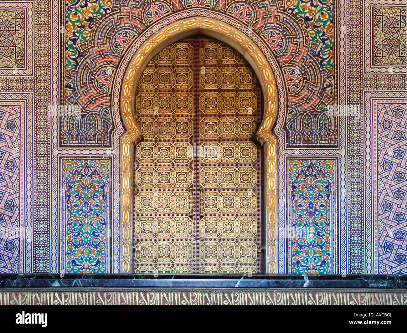 Mosque in Fez with colorful mosaics and typical architecture, Morocco ...