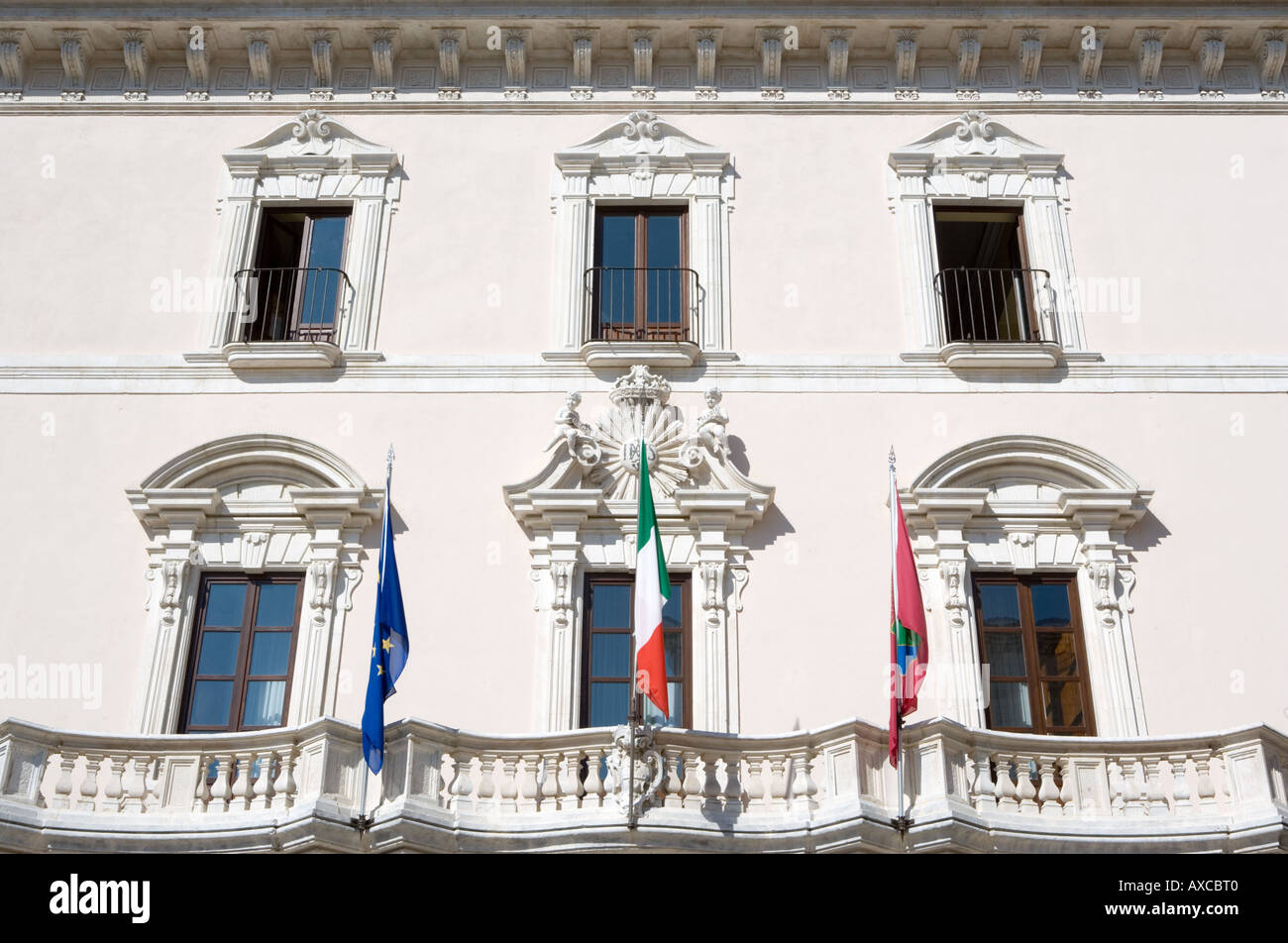 Building exterior with Italian flag L Aquila Abruzzo Italy Stock Photo ...