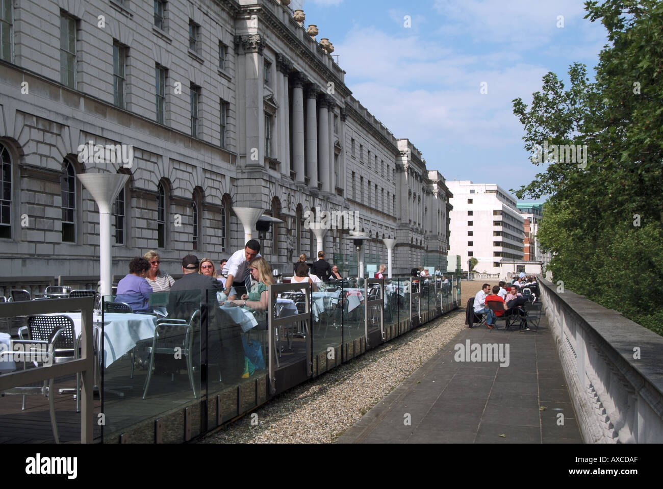 London café and restaurant on elevated Thames side terrace along rear ...