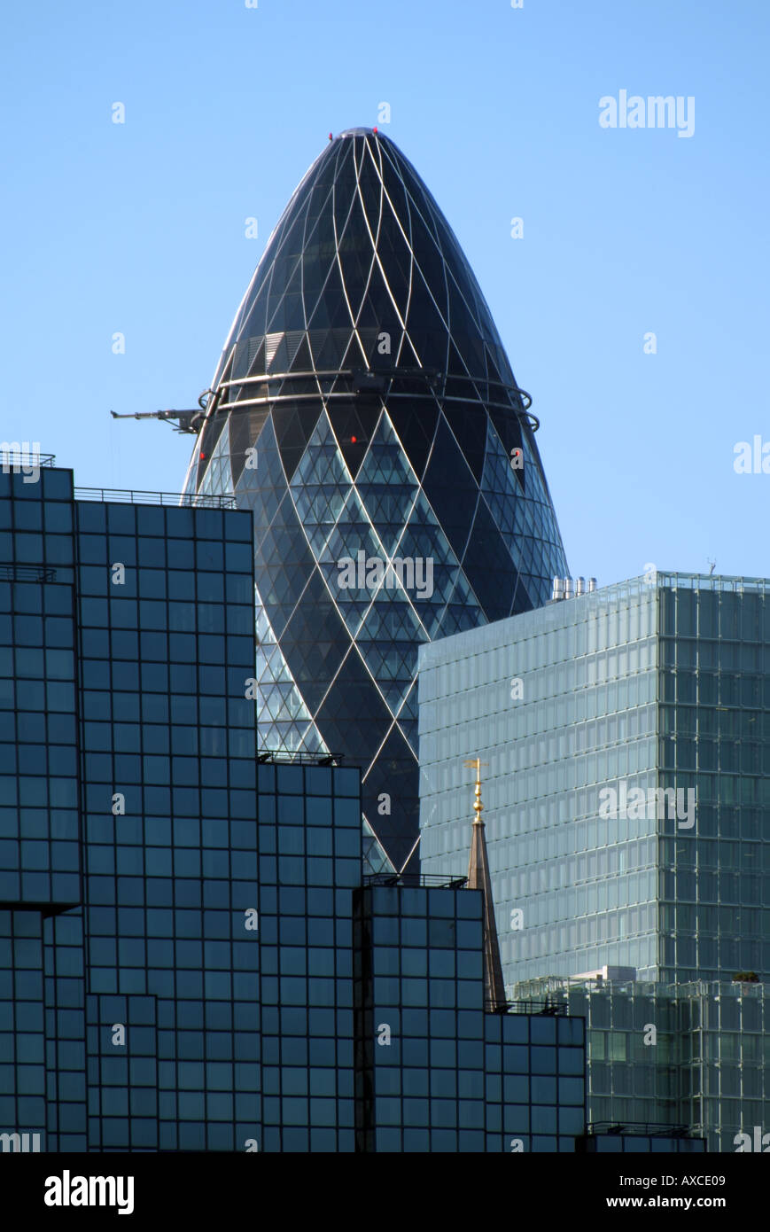 London modern architecture including Swiss Re gherkin building at 30 St ...