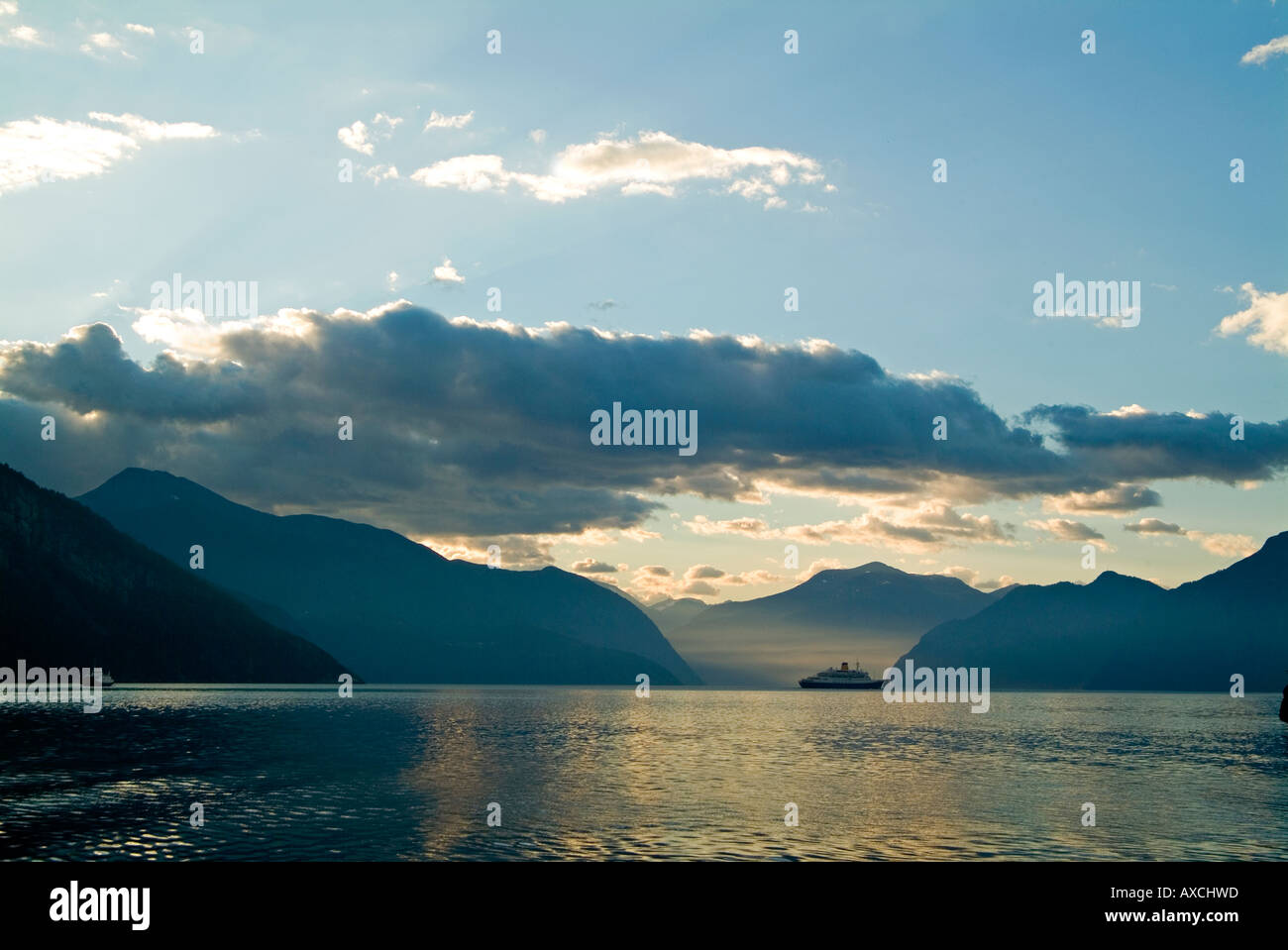 Cruise ship in Storfjord.View from Stranda harbour.Norway Stock Photo ...