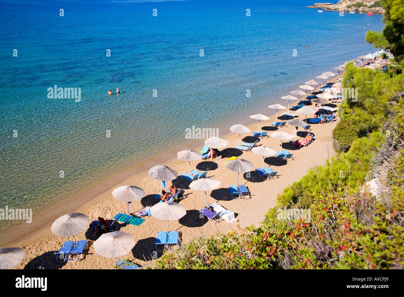 MAIN BEACH PEFKOS NEAR LINDOS RHODES GREECE Stock Photo - Alamy