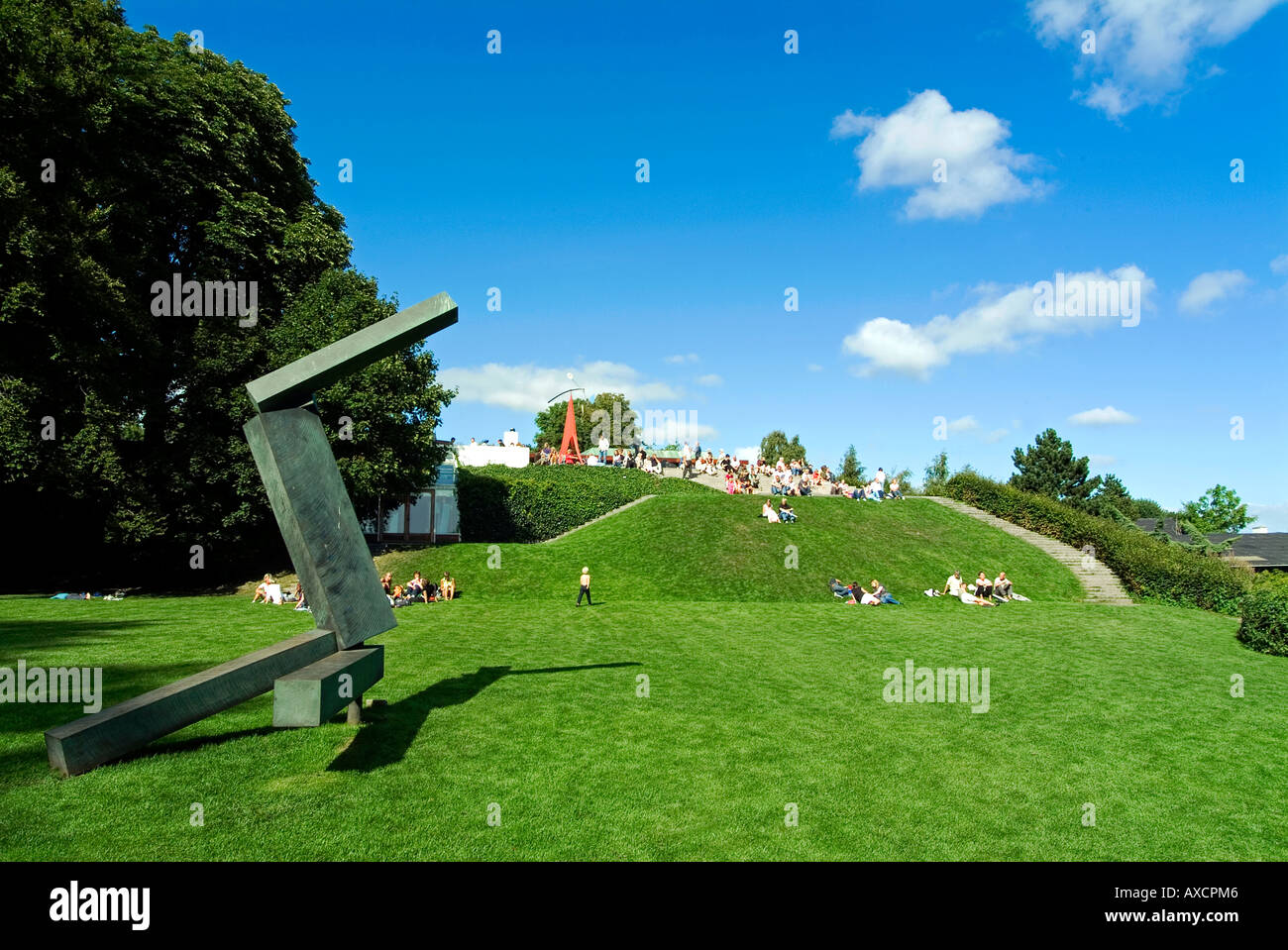 Joel Shapiro sculpture and visitors relaxing at Louisiana Museum of ...