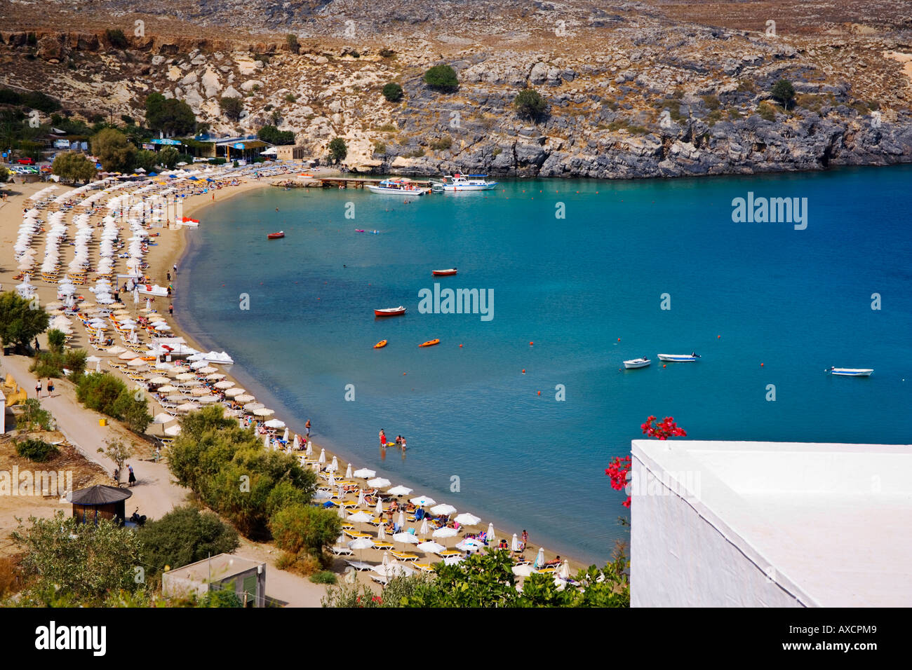 VIEW OVER LINDOS MAIN BEACH Stock Photo - Alamy