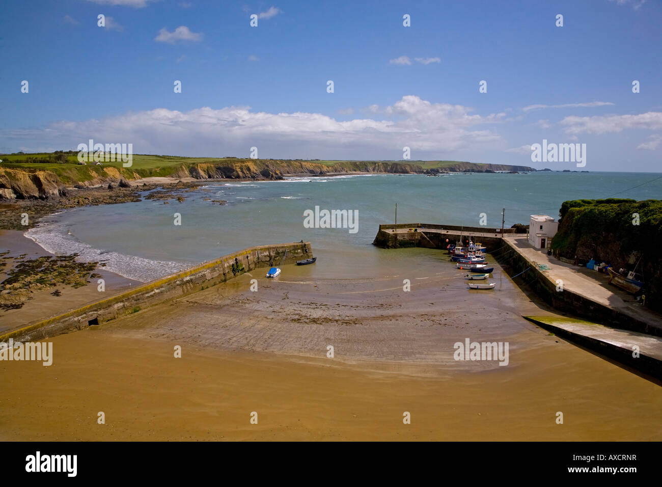 Aerial view of Boatstrand Harbour, The Copper Coast Geopark, County ...