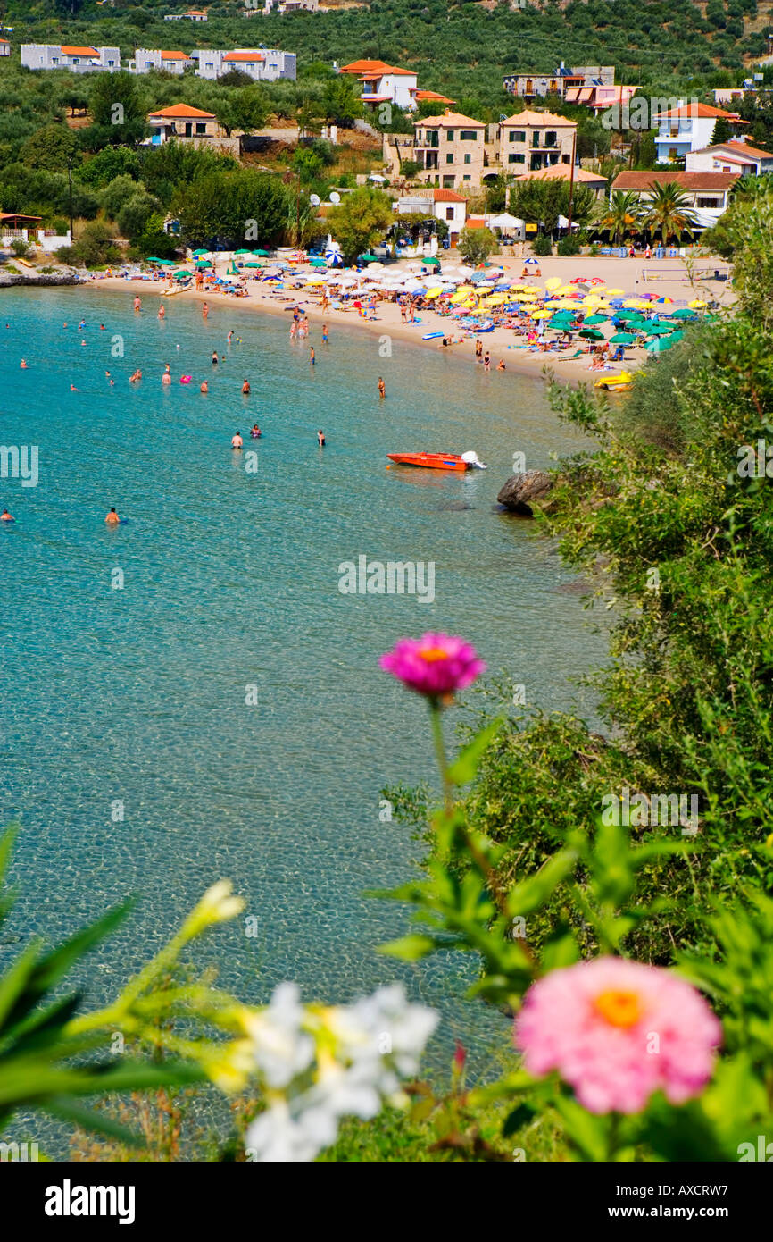 VIEW OVER KALOGRIA BEACH STOUPA PELEPONESE Stock Photo - Alamy