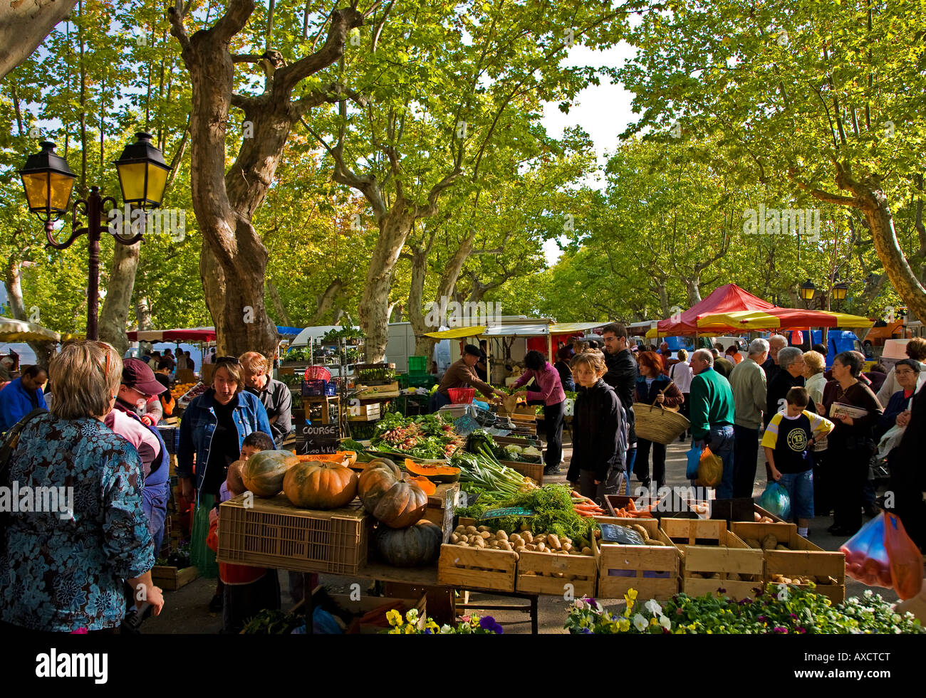 Outdoor Market at St Chinian, Languedoc-Roussillon, France Stock Photo ...