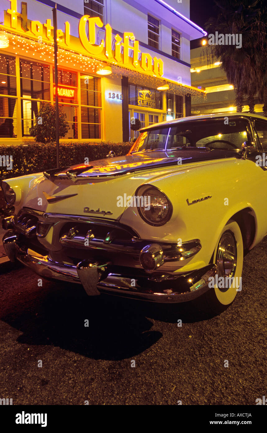 Classic car at night Miami Beach Florida America Stock Photo - Alamy