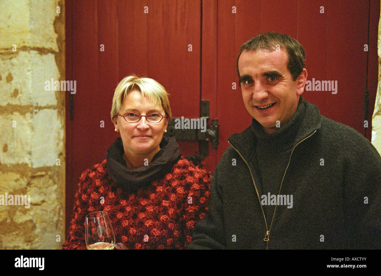 Mme Leveque of the family who owns Chateau Chantegrive and M Elia, the ...