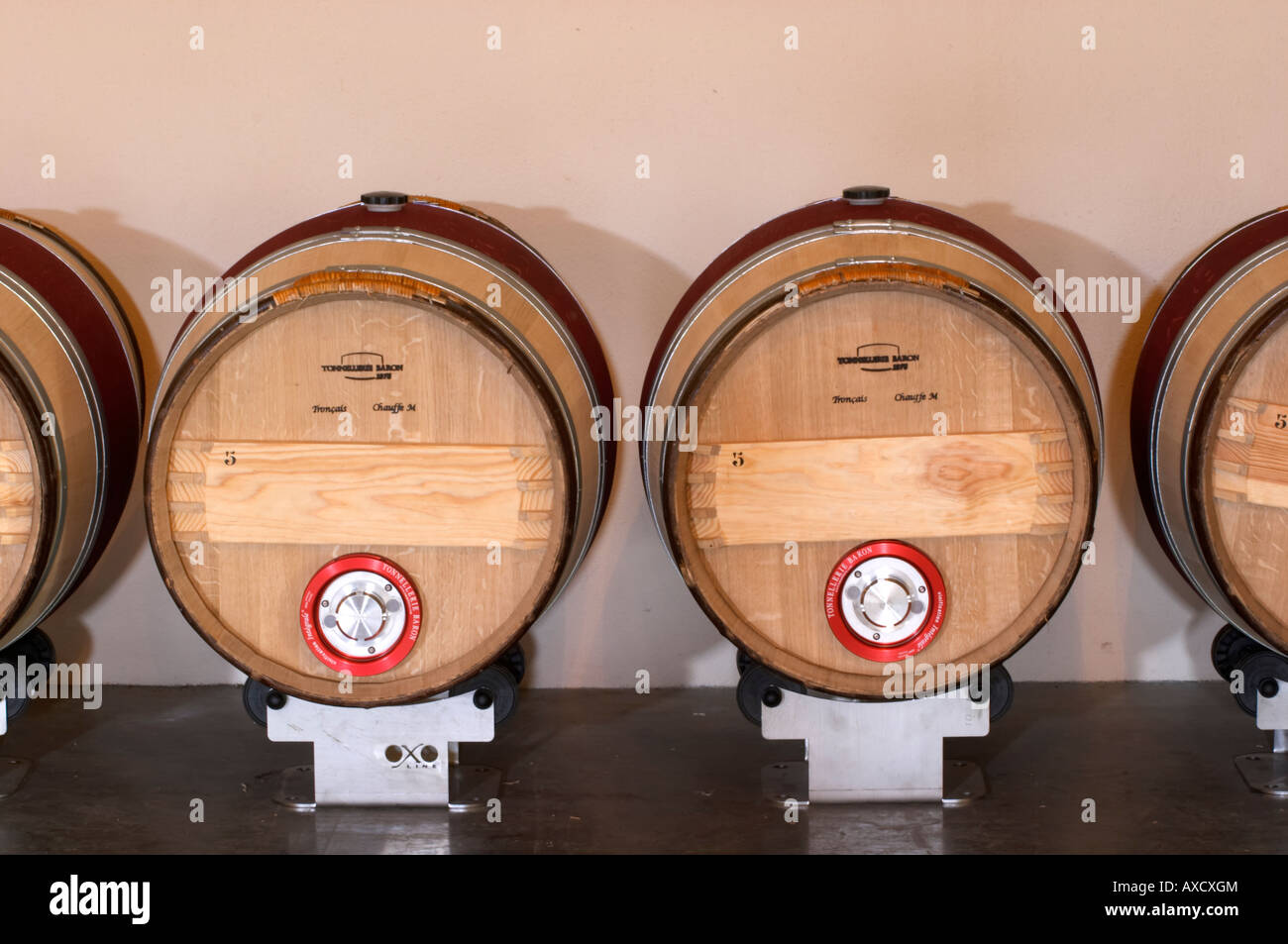 Fermentation in barrel. Oak barrel cellar. Vinification integrale ...