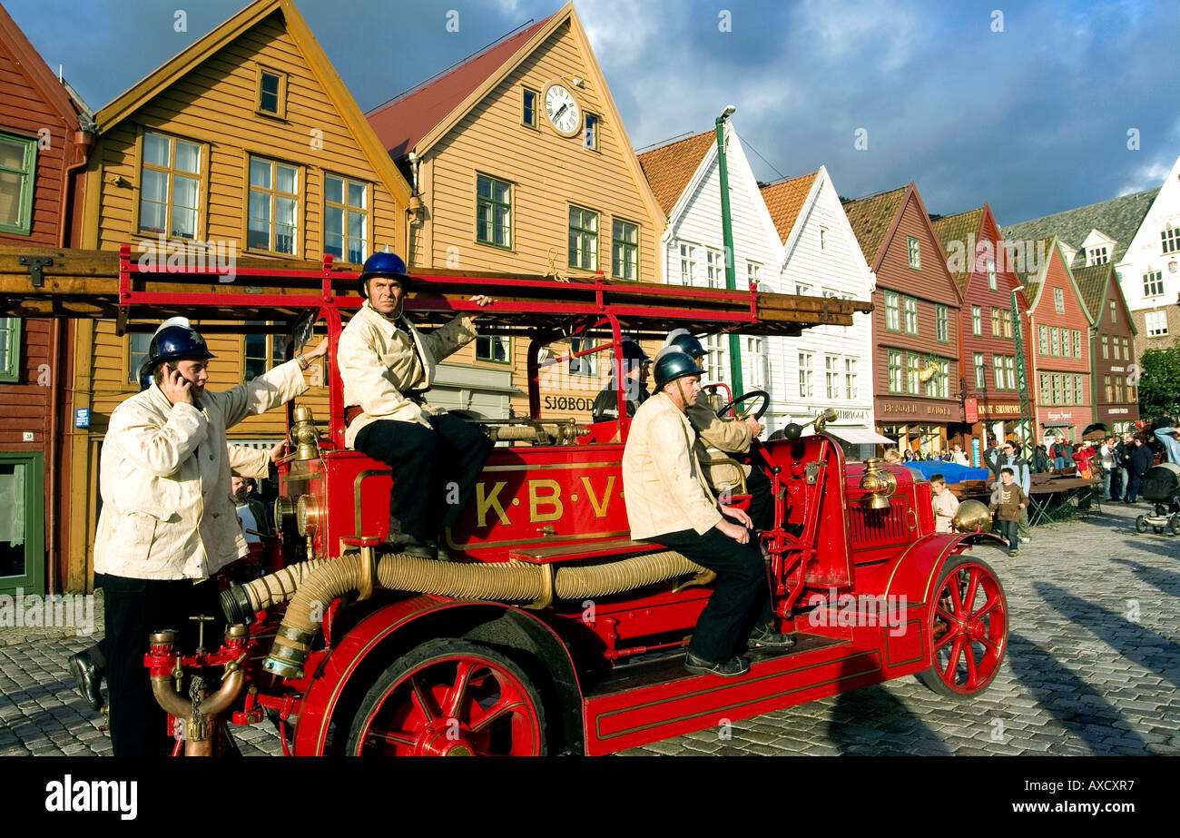 Firefighters parade.Bryggen waterfront.Bergen.Norway Stock Photo - Alamy
