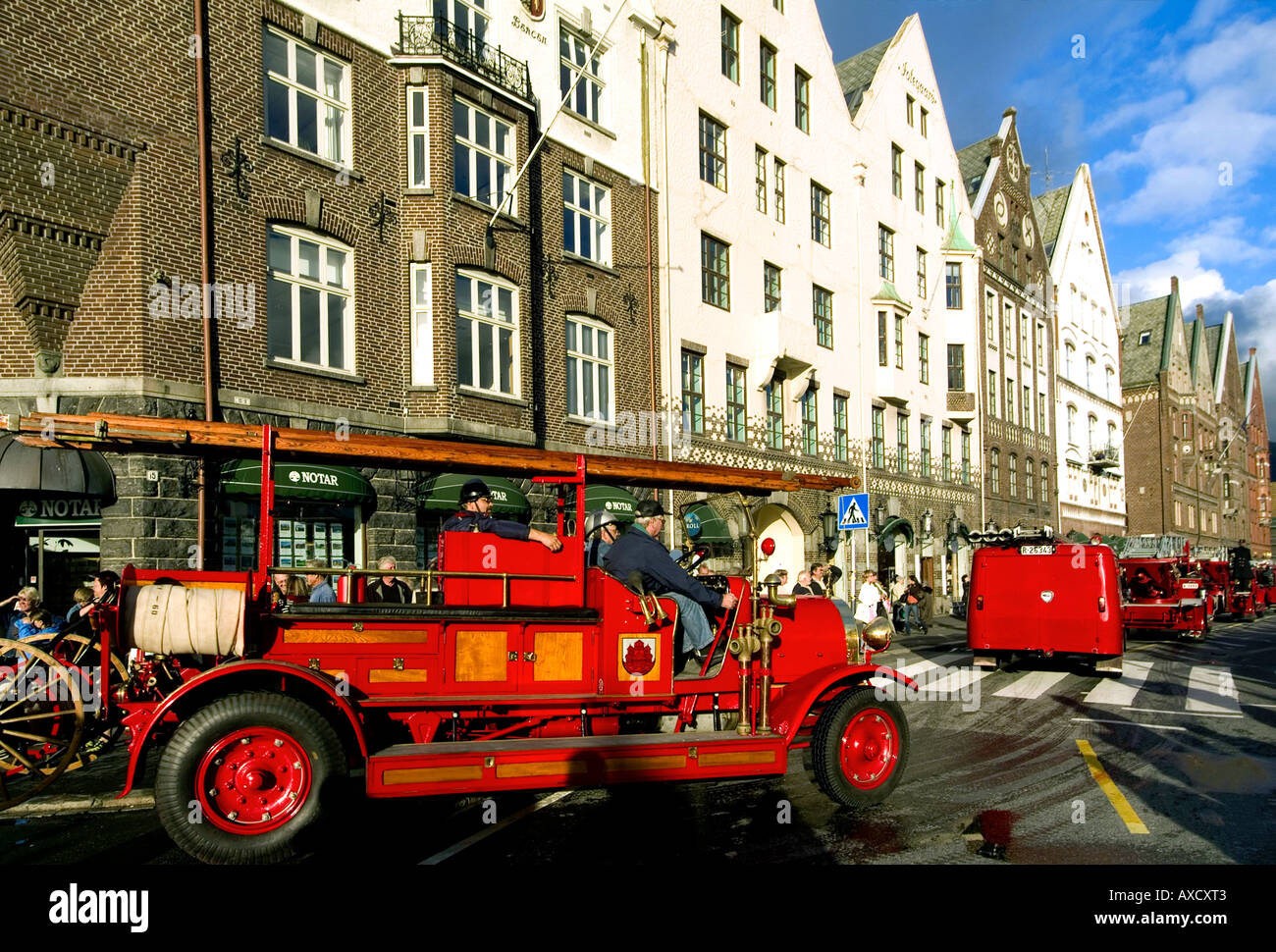Firefighters parade.Bryggen waterfront.Bergen.Norway Stock Photo - Alamy