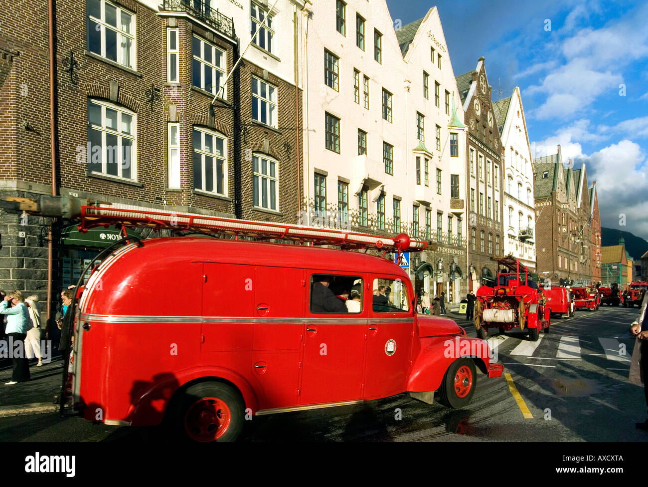 Firefighters parade.Bryggen waterfront.Bergen.Norway Stock Photo - Alamy