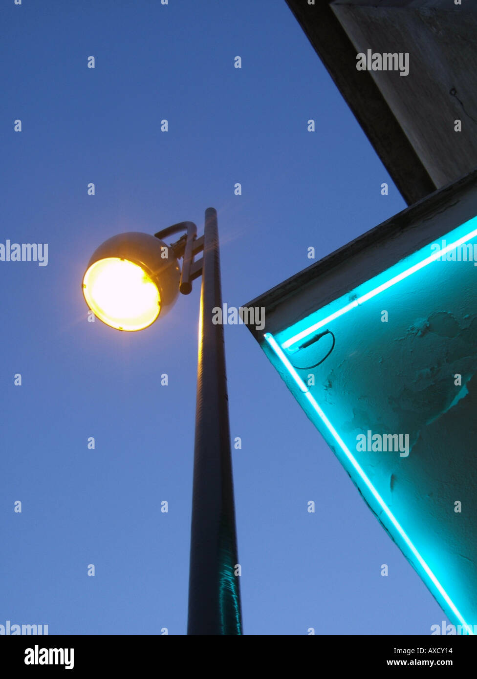 cool blue neon light on shop front Stock Photo - Alamy