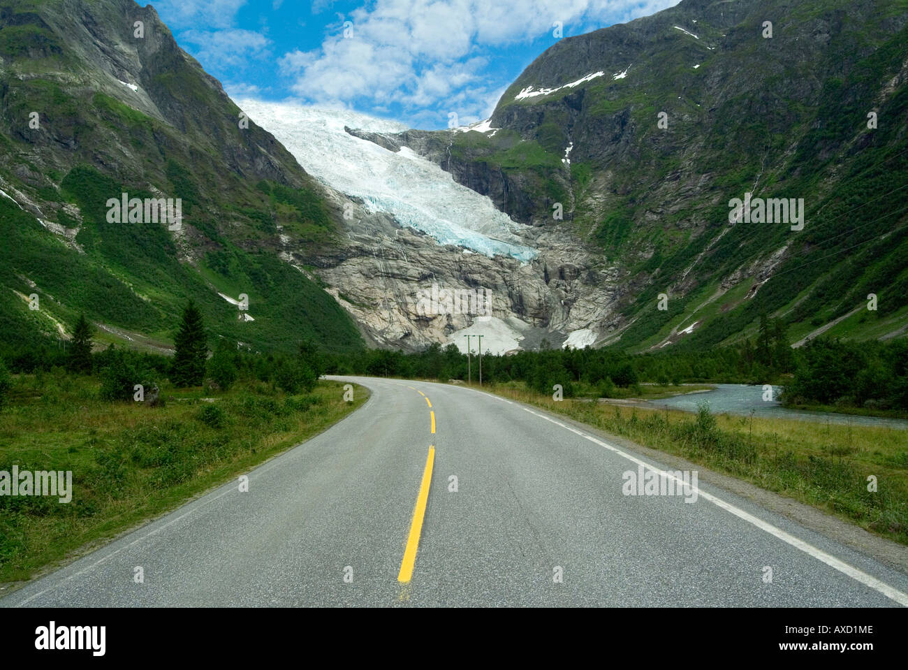 Road and Boyabreen glacier.Jostedalsbreen National Park.Norway Stock ...