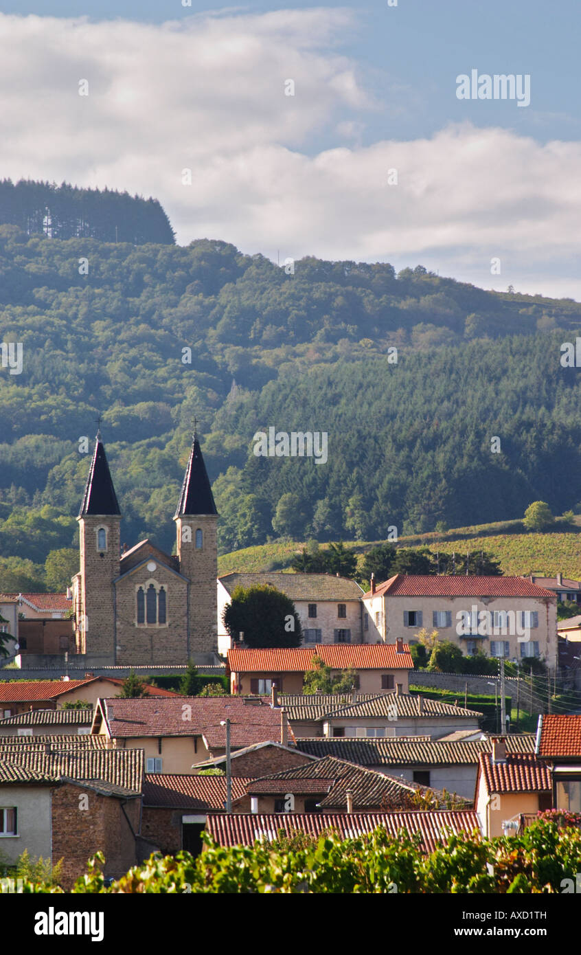 The village with church. saint joseph in Morgon, Beaujolais, France ...