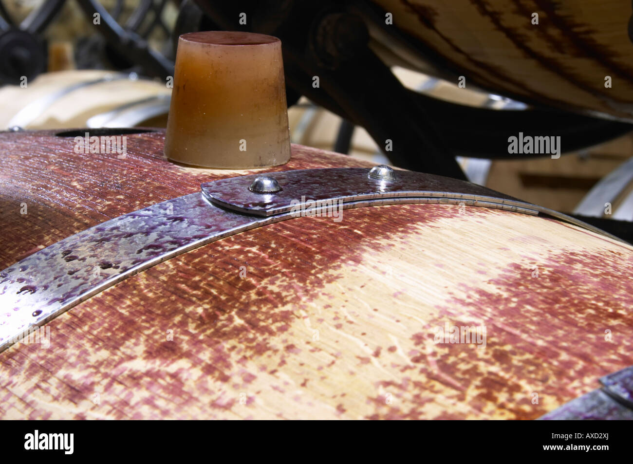 Fermentation in barrel. Oak barrel aging and fermentation cellar ...