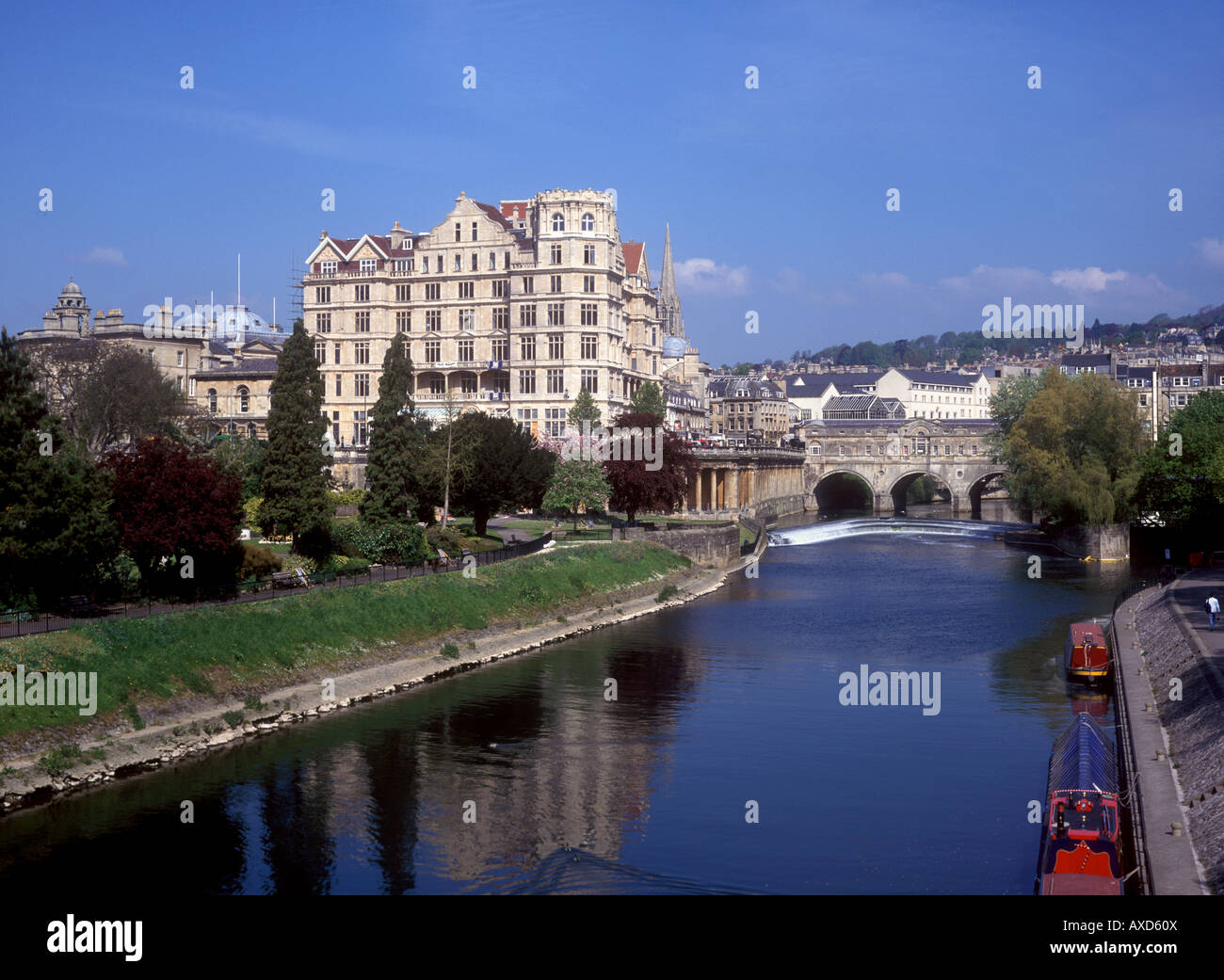 Bath - View of the River Avon looking towards Pultney Bridge Stock ...