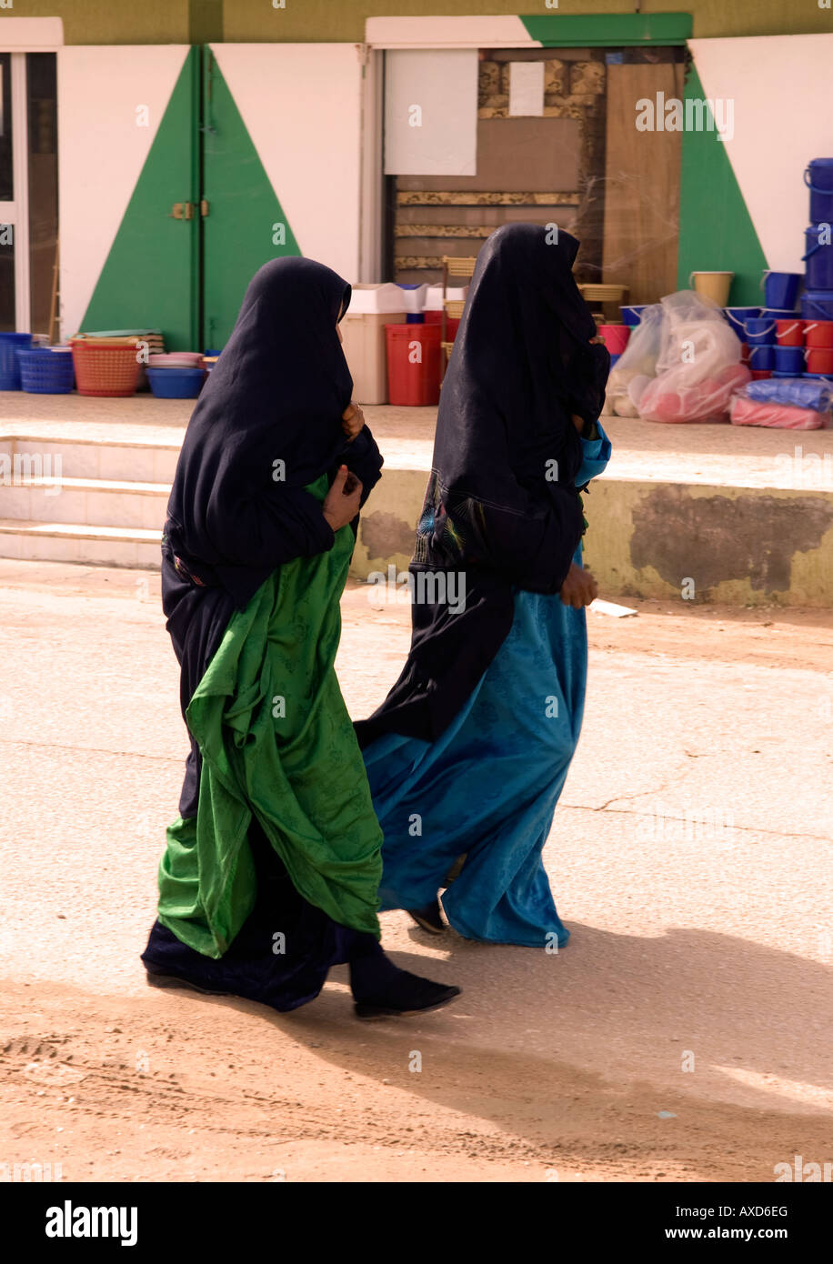 Libyan women walking in the modern town of Ghadames, Libya, north ...