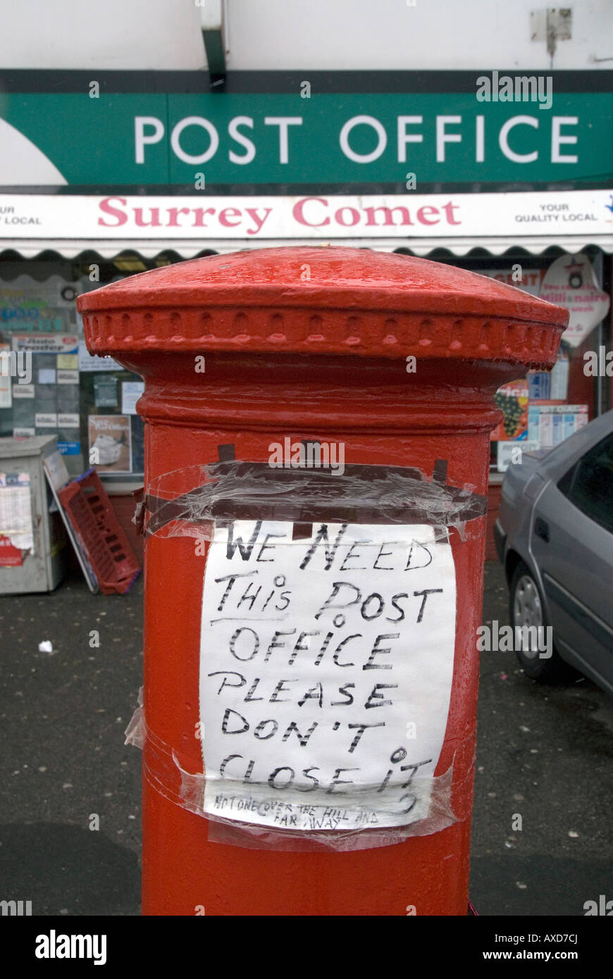 A hand written poster against the closure of local Sub Post office ...