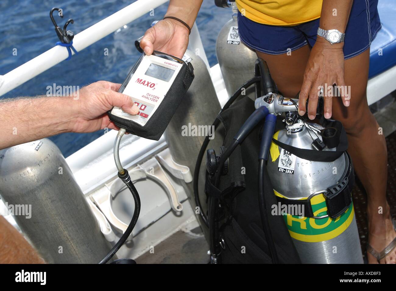 These divers MR are analizing a nitrox tank for use on their next dive ...