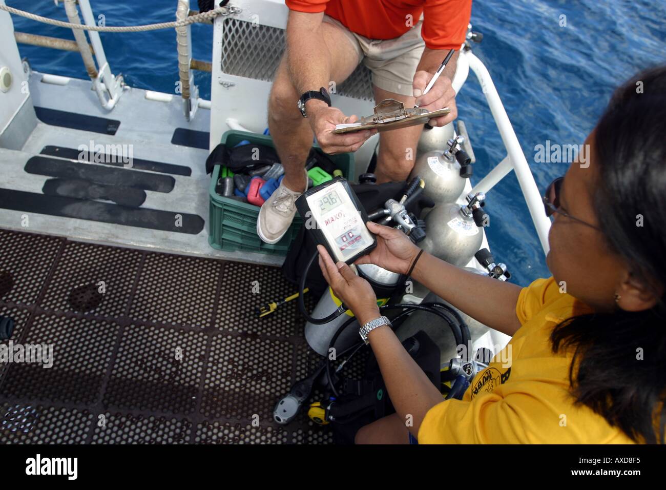 These divers MR are analizing a nitrox tank for use on their next dive ...