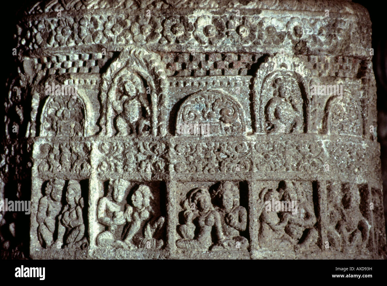Aurangabad (India) cave 3 hall pillar shaft detail with lovers 5th ...